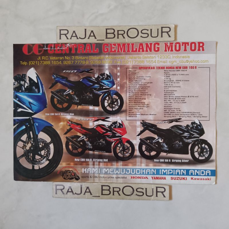 Jual Poster brosur katalog flyer jadul lawas Honda CBR 150 R/Click/Air Blade/Nova Sonic 125 RS ...