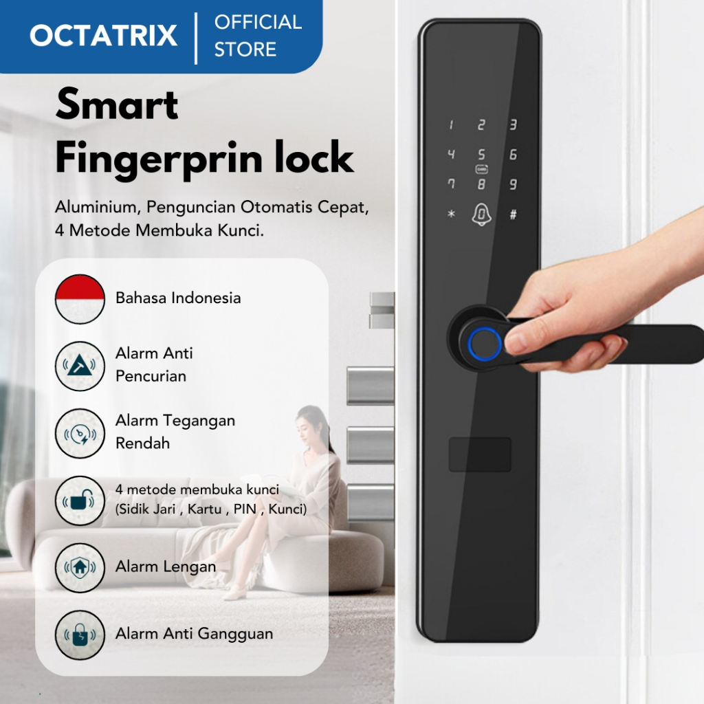 Jual (BAHASA INDONESIA) TaffHome Smart door Lock Handle Full Set Digital Dengan Sidik Jari ...