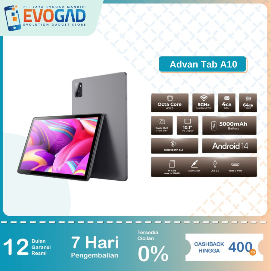 Jual ADVAN TAB A10 Wifi 4GB/64GB 10.1”IPS Screen Tablet Android 14 ...