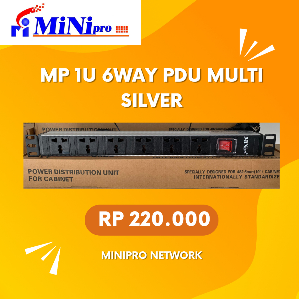 Jual MINIPRO 1U 6WAY PDU MULTI SILVER, PDU 6 OUTLET 16A MULTI UNIVERSAL SOCKET, PDU FOR 19" RACK ...