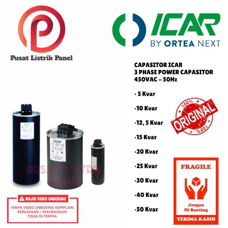 Jual capasitor Panel 450Vac 3Phase ICAR ORIGINAL 5 KVAR/10 KVAR/12,5 ...