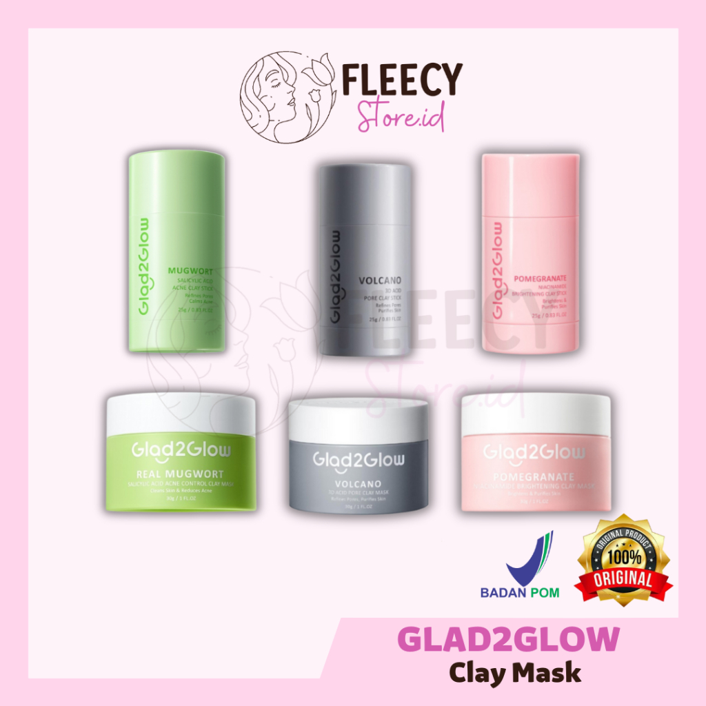 Jual GLAD2GLOW Pomegranate Niacinamide Brightening / Mugwort Salicylic Acid Acne / Volcano 3D ...