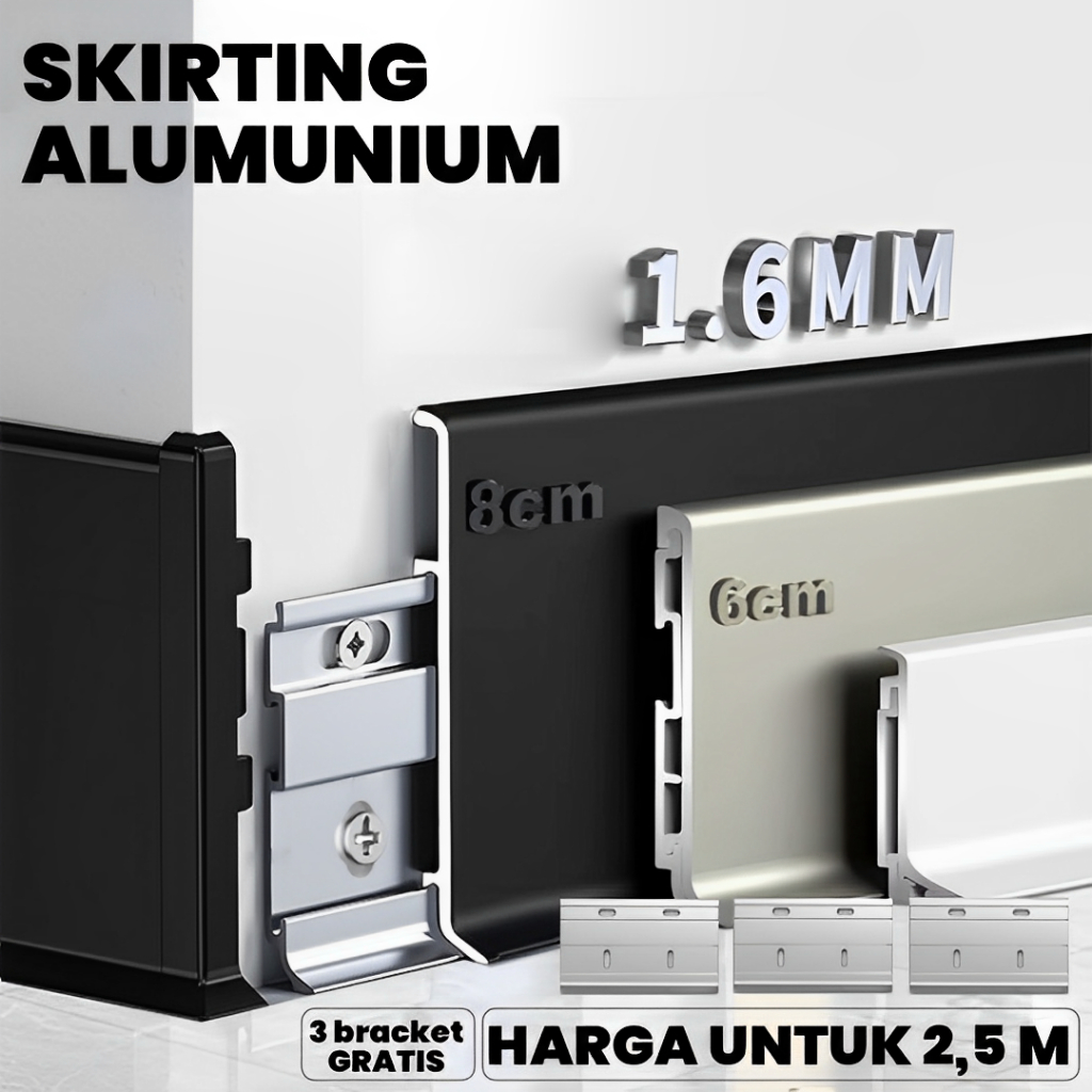 Jual Lis plint alumunium 2,5 Meter Floor Skirting Alumunium, Aksesoris ...