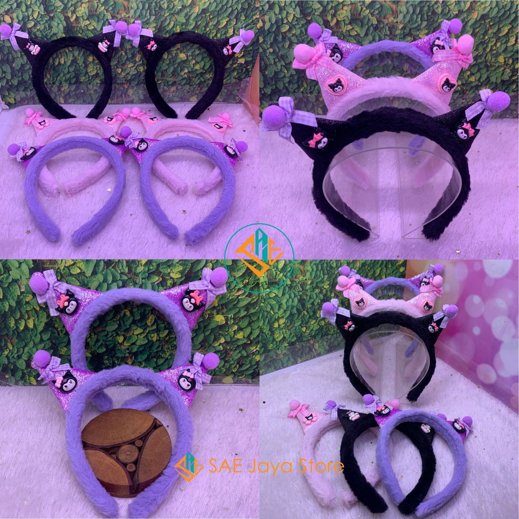 Jual SAE - BANDO BULU KARAKTER KUROMI KUPING GLITTER POMPOM PITA ...