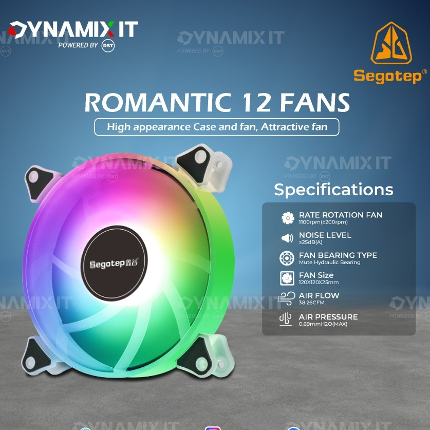 Jual Segotep Fan Romantic 12 120mm ARGB Non-PWM (1100RPM D4Pin+5vPin ...