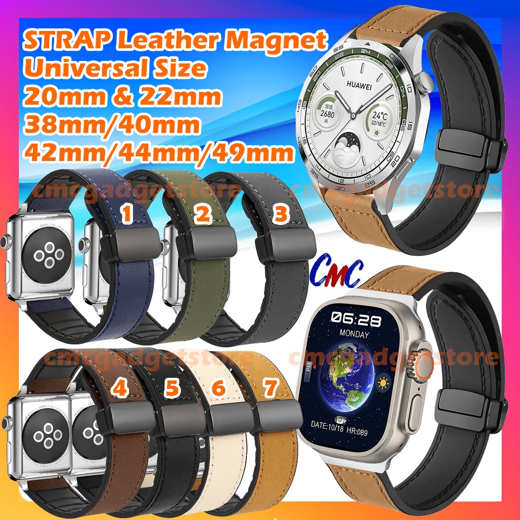 Jual Strap Smartwatch LEATHER MAGNETIC BUCKLE CMC Universal Tali Jam ...