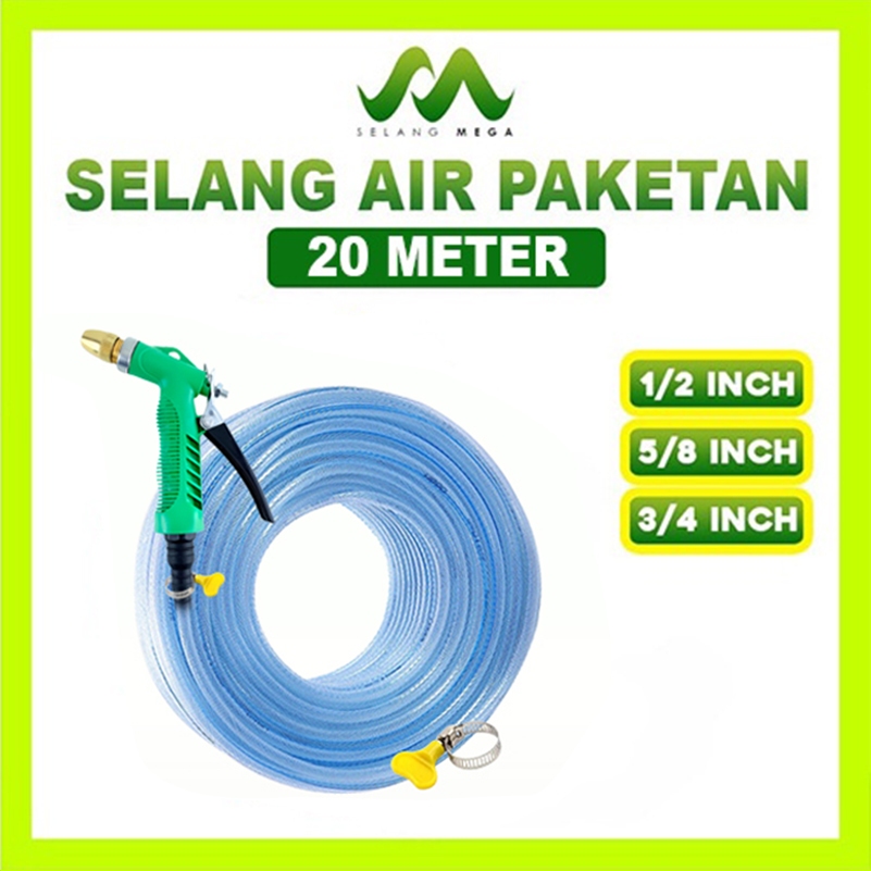 Jual MEGA Paket Selang Air 20 Meter 1/2 5/8 3/4 Inch Selang Air Benang Transparan Dengan ...