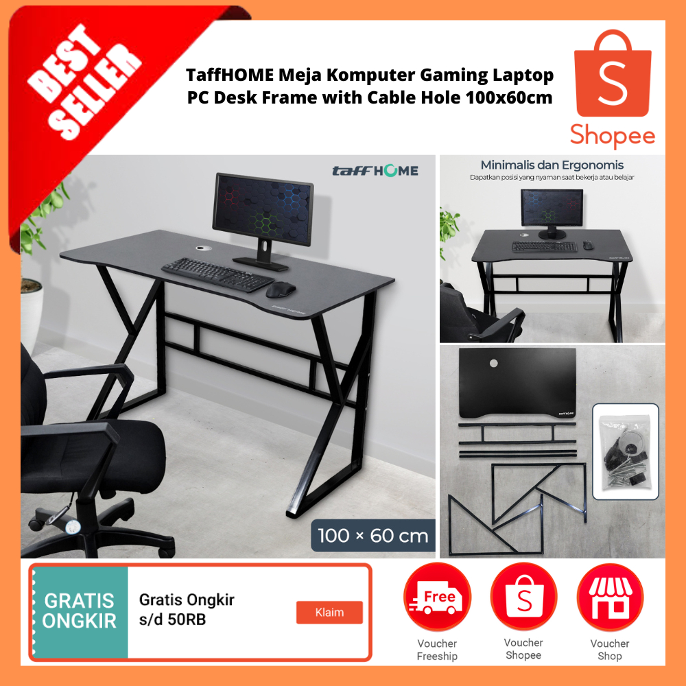Jual Meja Komputer Gaming Laptop PC Desk Frame with Cable Hole / Meja ...