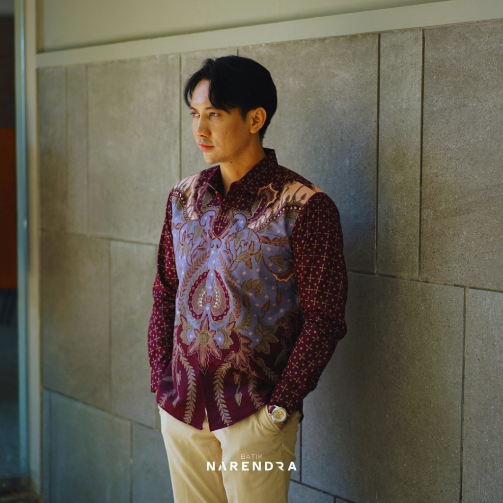 Jual BATIK NARENDRA MOTIF NIRWADIPTA BURGUNDY Kemeja Batik Pria Premium Lengan Panjang Slimfit ...