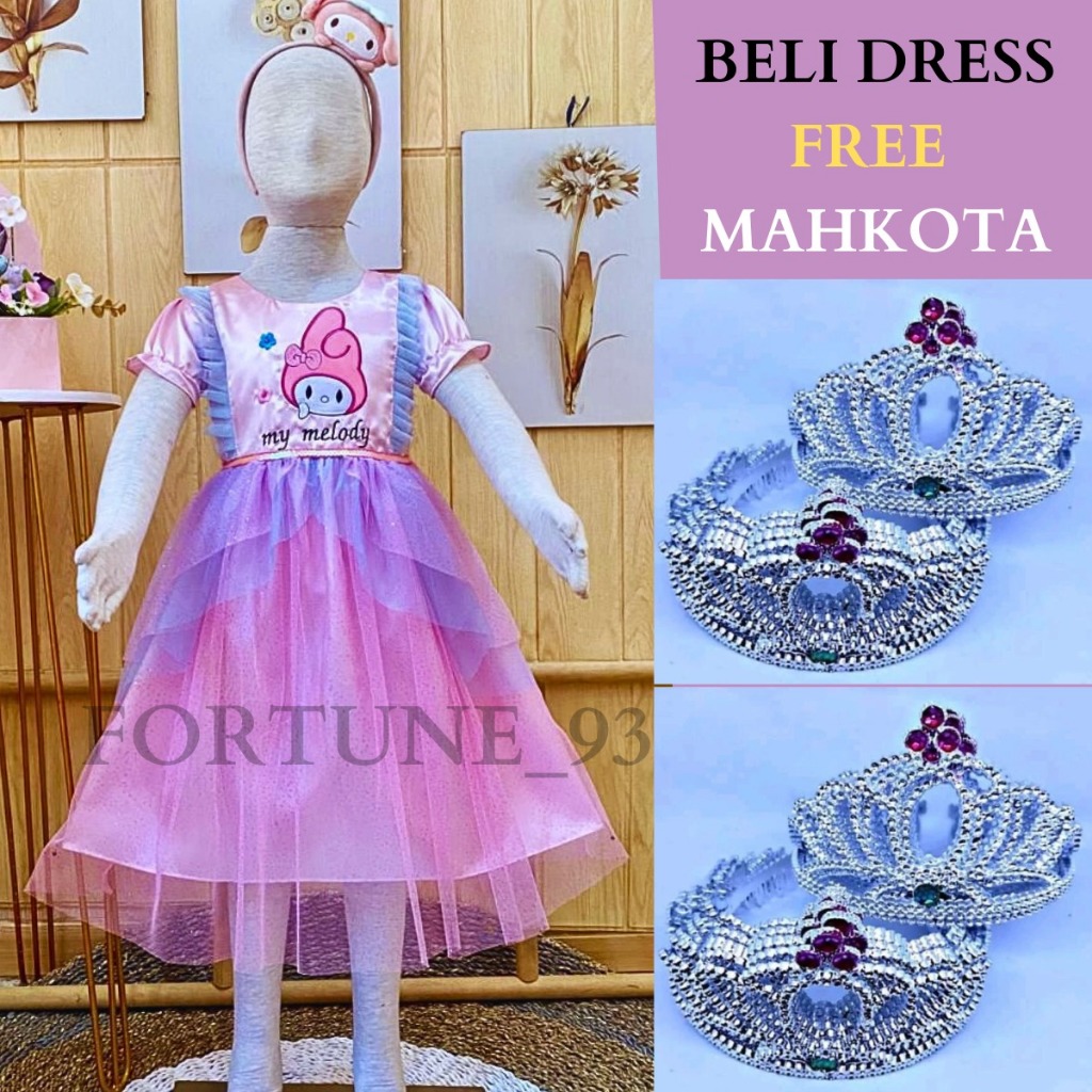 Jual FREE MAHKOTA Gaun melody kuromi anak perempuan import mewah usia 3 ...
