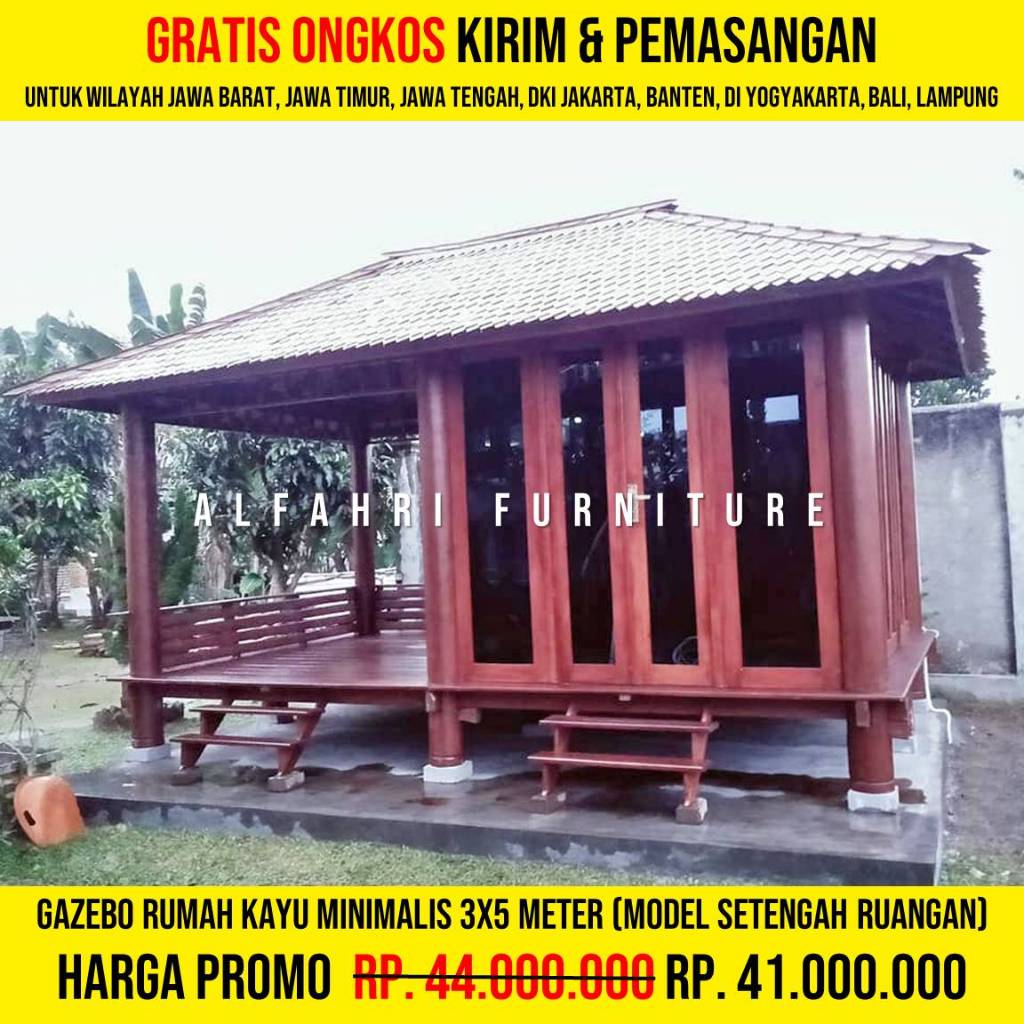 Jual Gazebo Kayu Minimalis Custom Dinding Kaca 3x6 Meter Atap Sirap ...