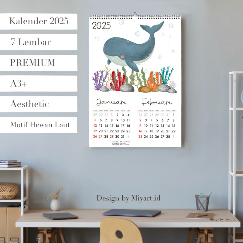 Jual Kalender 2025 | Kalender Motif Hewan Laut | Kalender A3 ...