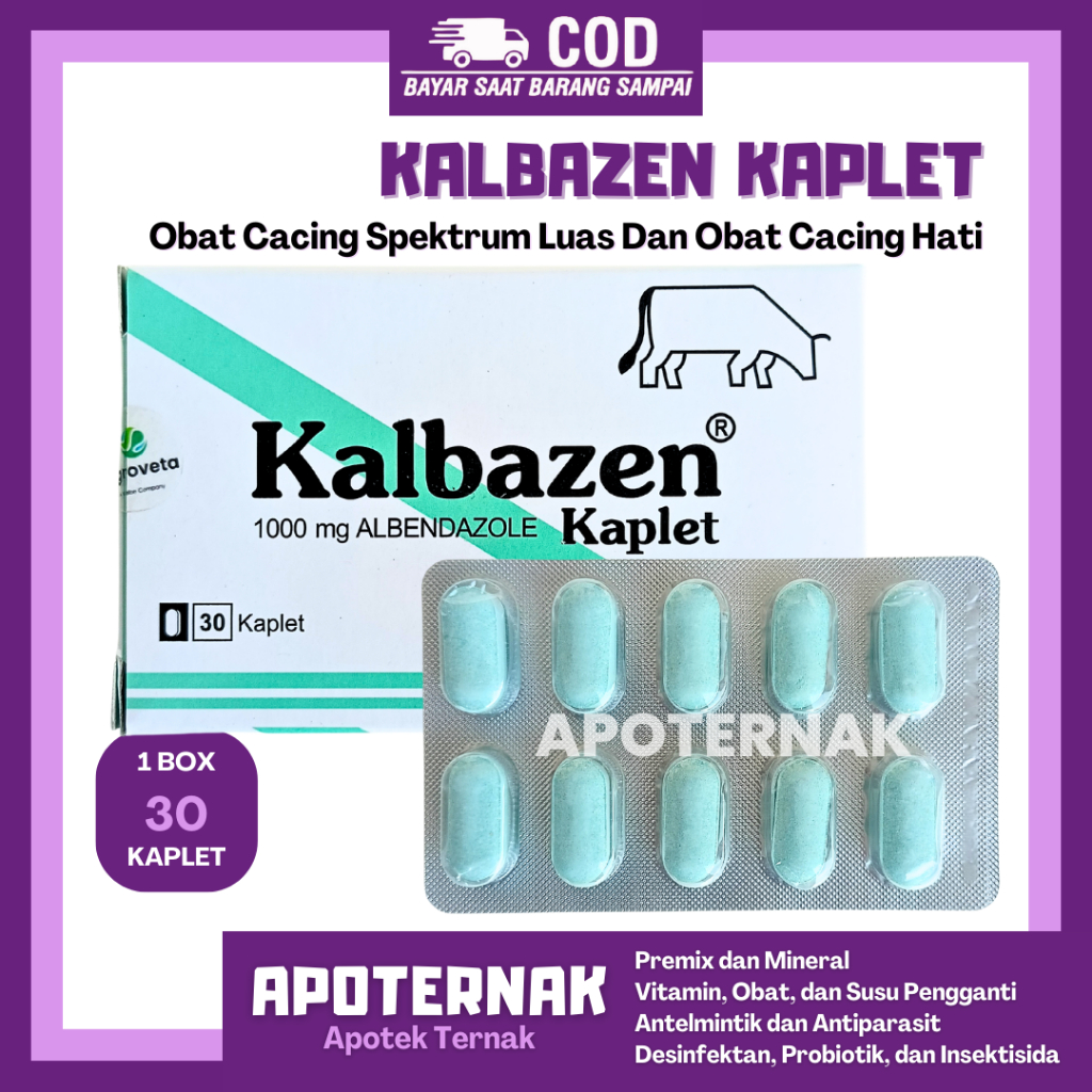 Jual KALBAZEN KAPLET 1 BOX (30 kaplet) KALBE - Obat Cacing Sapi Kerbau ...