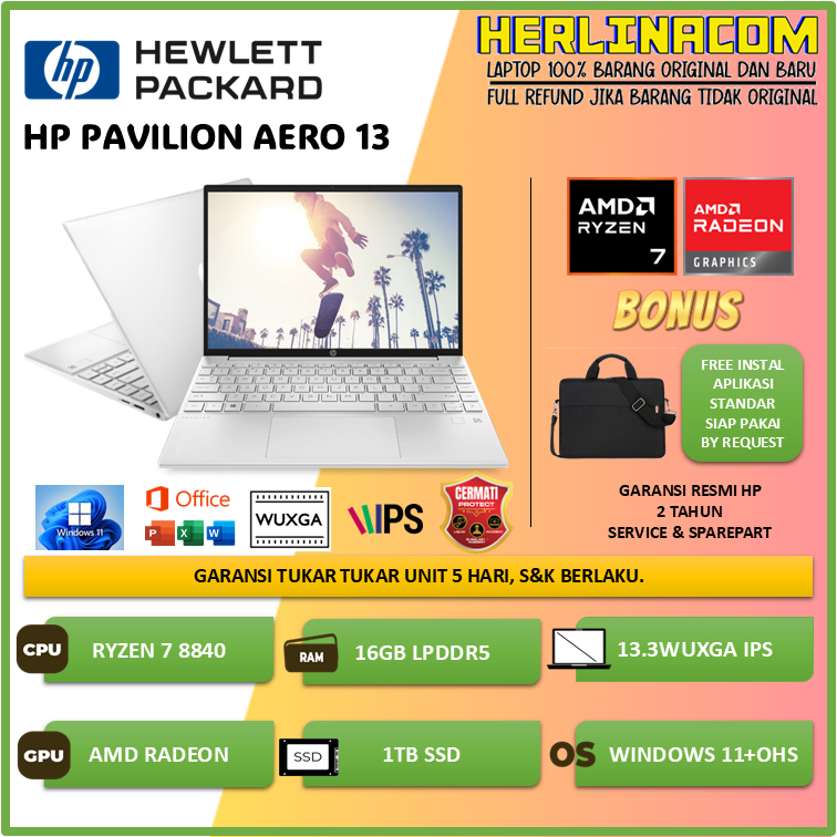 Jual HP PAVILION AERO 13 BG0777AU AMD RYZEN 7 8840 16GB 1TB SSD WINDOWS ...