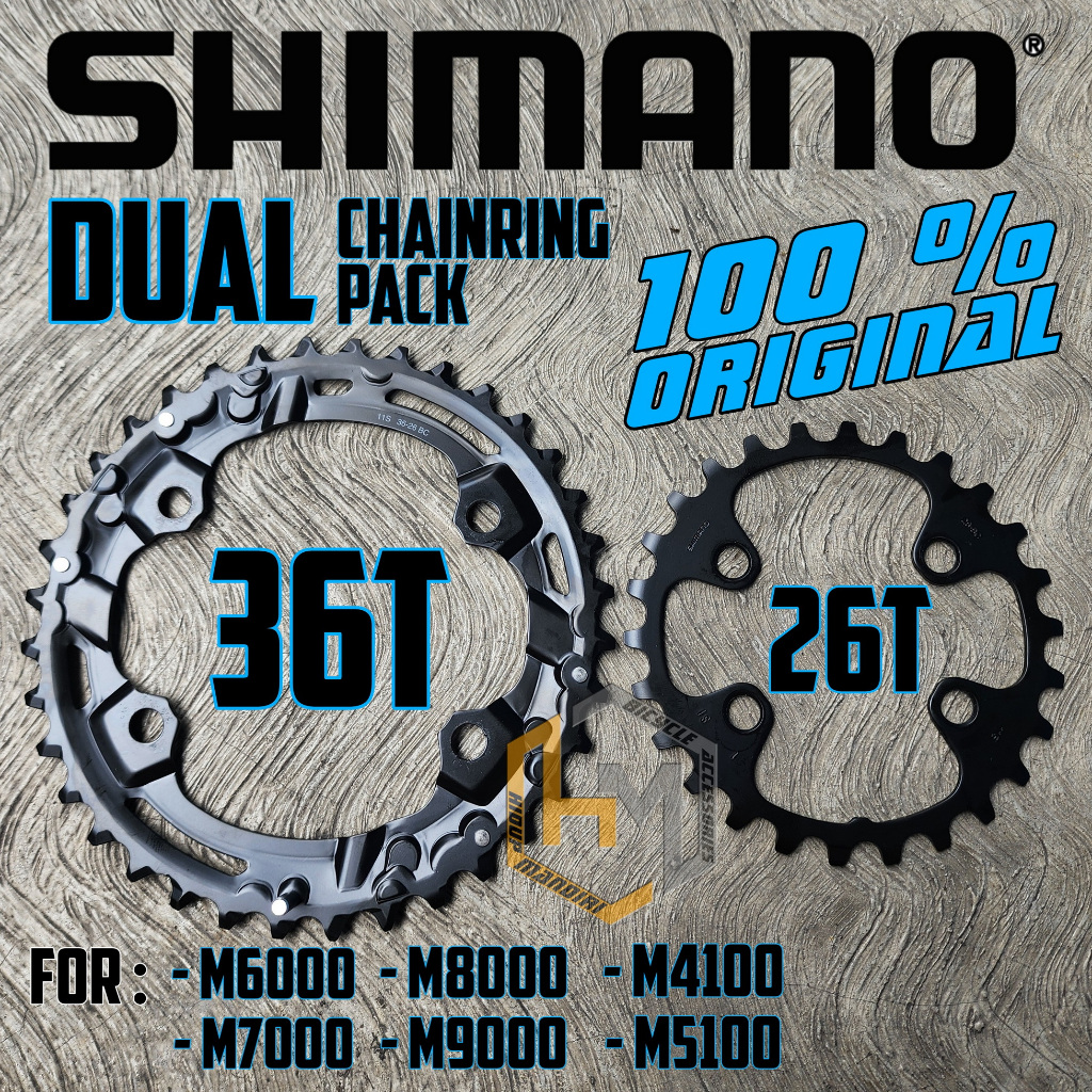 Jual Chainring Shimano Dual Set Original 36T dan 26T BCD 96 dan 64 Asimetris Asymetric M6000 ...