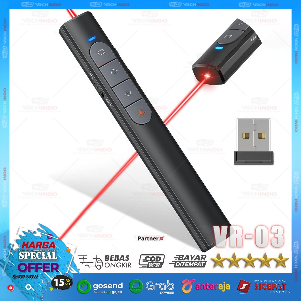 Jual Laser Pointer Presentasi Pen Remote Wireless 100 Meter Recharge VR-03 !! | Shopee Indonesia