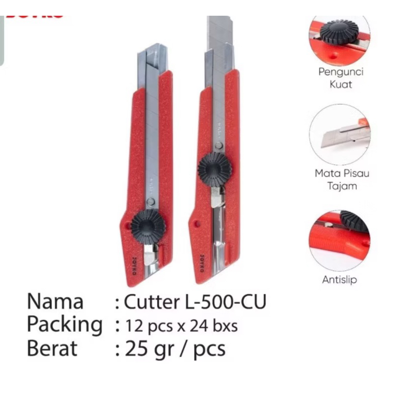 Jual CUTTER L-500 - CU MERAH BESAR POTONG PEMOTONG KERTAS | Shopee ...
