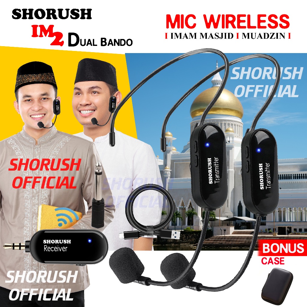 Jual Shorush IM 2 B Mikrofon Mic Clip On Wireless Imam Masjid Microphone Dual Bando Headset ...