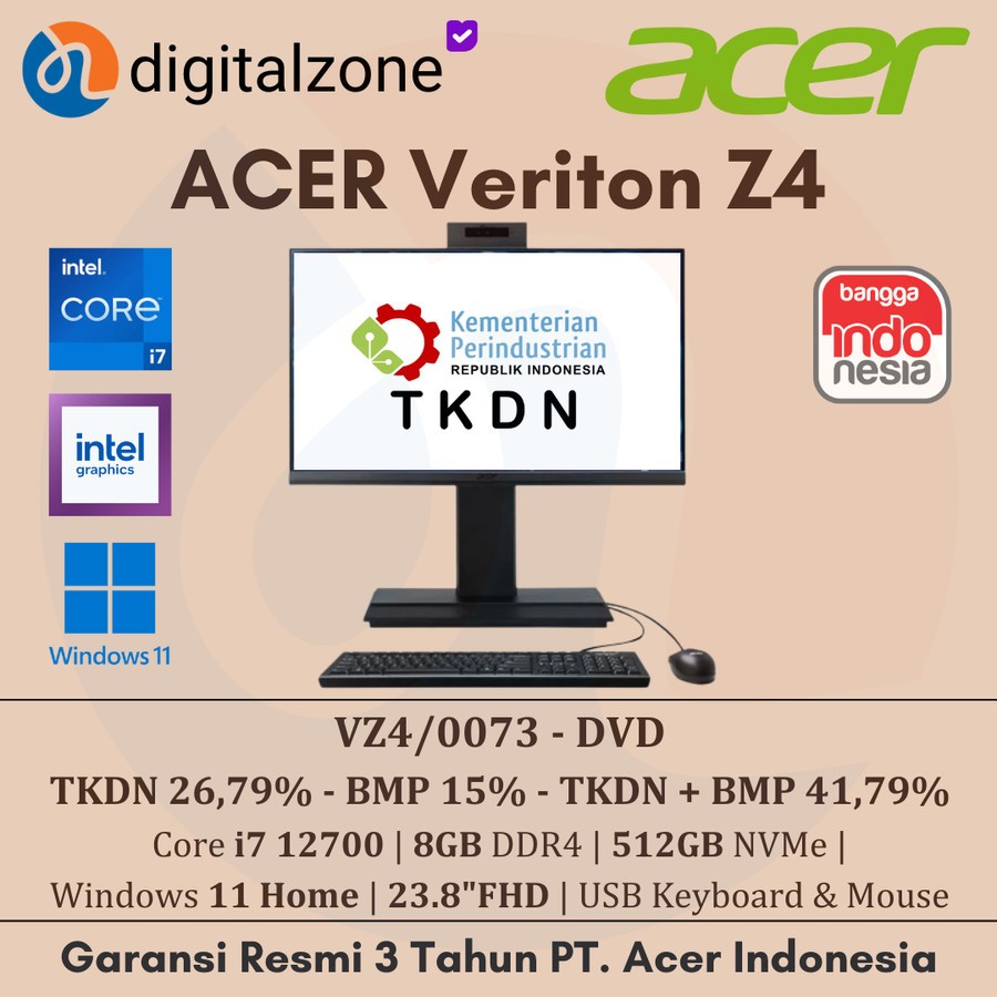Jual Acer Veriton Z4 (VZ4/0073) - i7 12700 8GB 512GB NVMe 23.8FHD ...