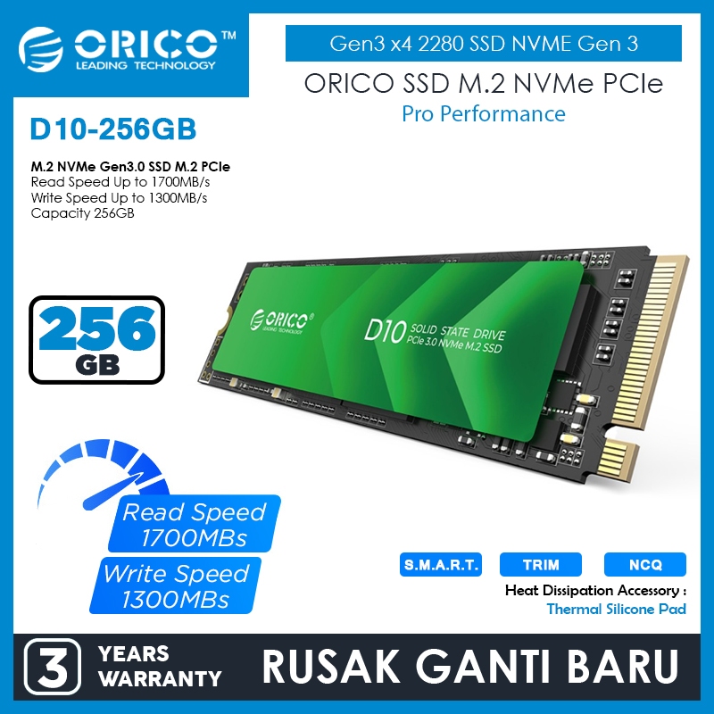 Jual ORICO SSD M.2 NVMe 128GB / 256GB PCIe Gen3 x4 2280 SSD NVME Gen 3 - D10 | Shopee Indonesia
