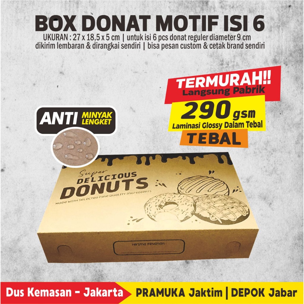 Jual BOX DONAT ISI 6 KRAFT MOTIF FULL LAMINASI | Shopee Indonesia