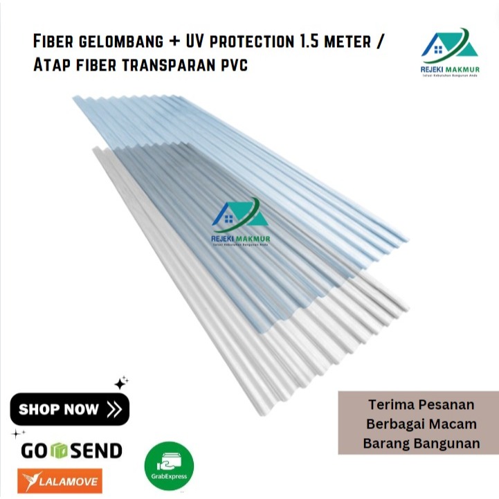 Jual Fiber gelombang + UV protection 1.5 meter x 80cm x 0,8mm / Atap ...