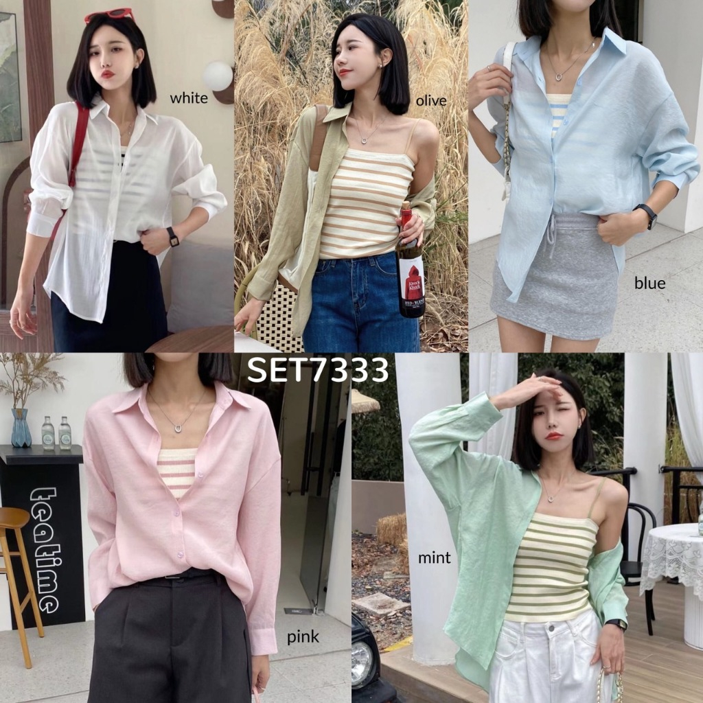 Jual [FG] Grace Stripe Tanktop n Shirt Outer Set SET7333 | Shopee Indonesia