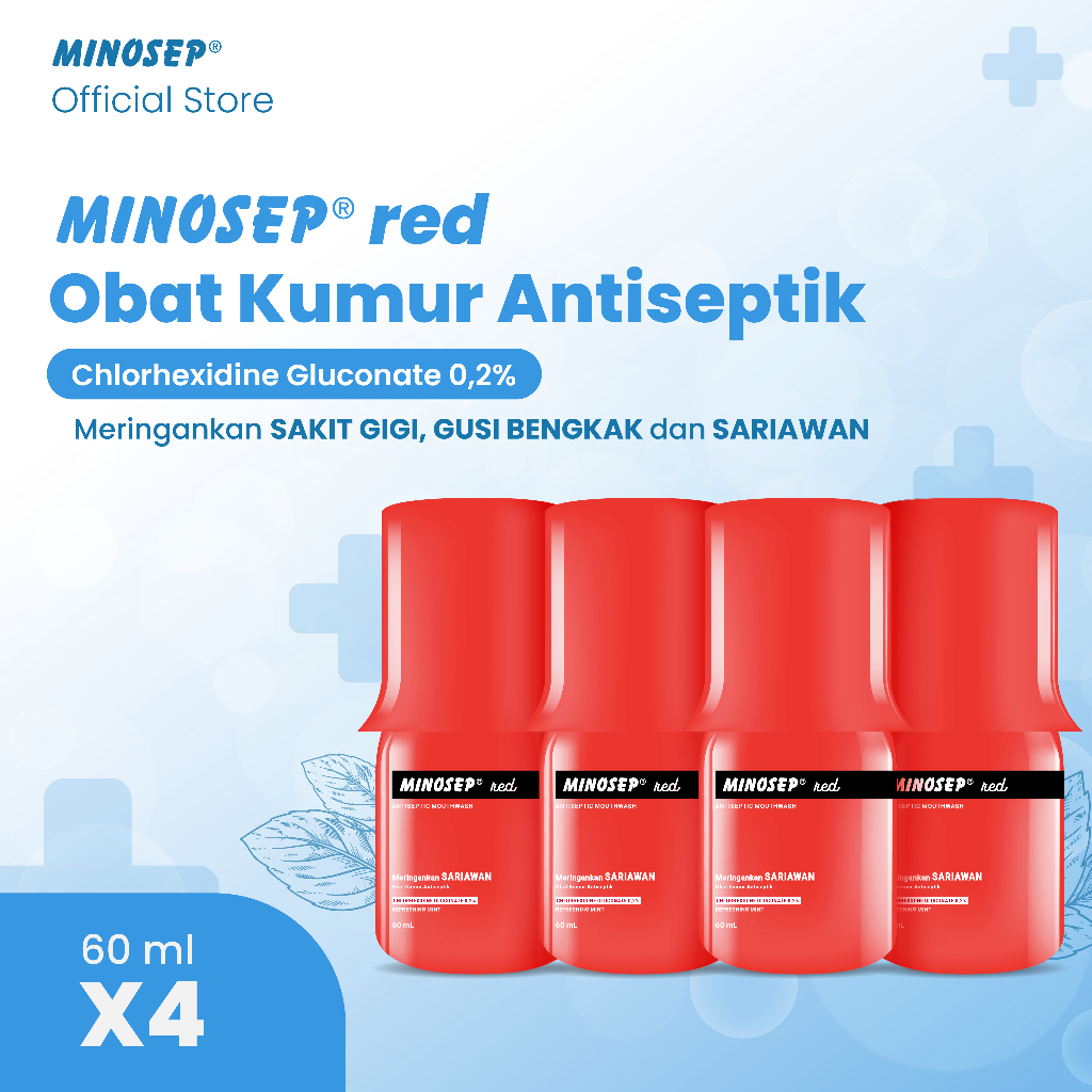 Jual Minosep RED Obat Kumur Antiseptik 60ml 4botol Travel Size Sakit ...