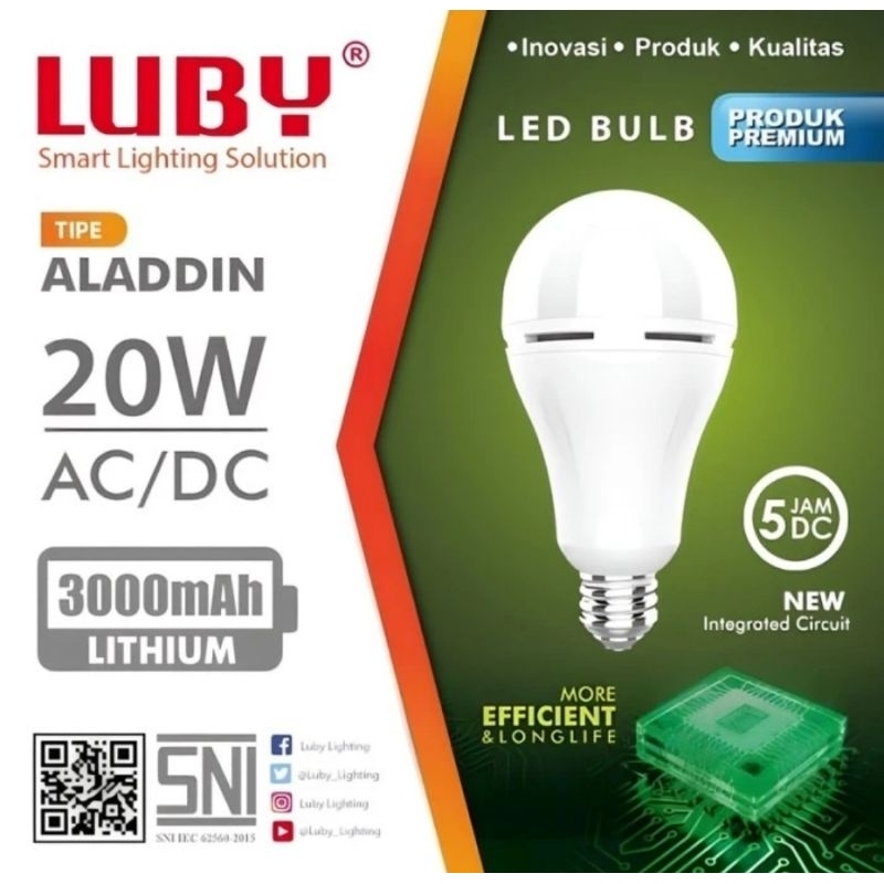 Jual Lampu LED Luby 20W Emergency Aladdin 20 Watt Putih AC/DC ...