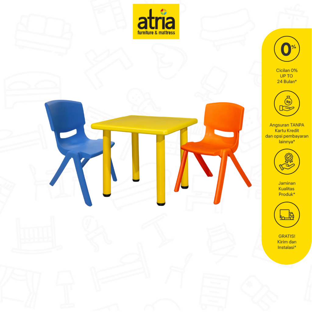 Jual Atria Paket Meja Belajar Anak Kin Kids Square 1 Meja + 2 kursi ...