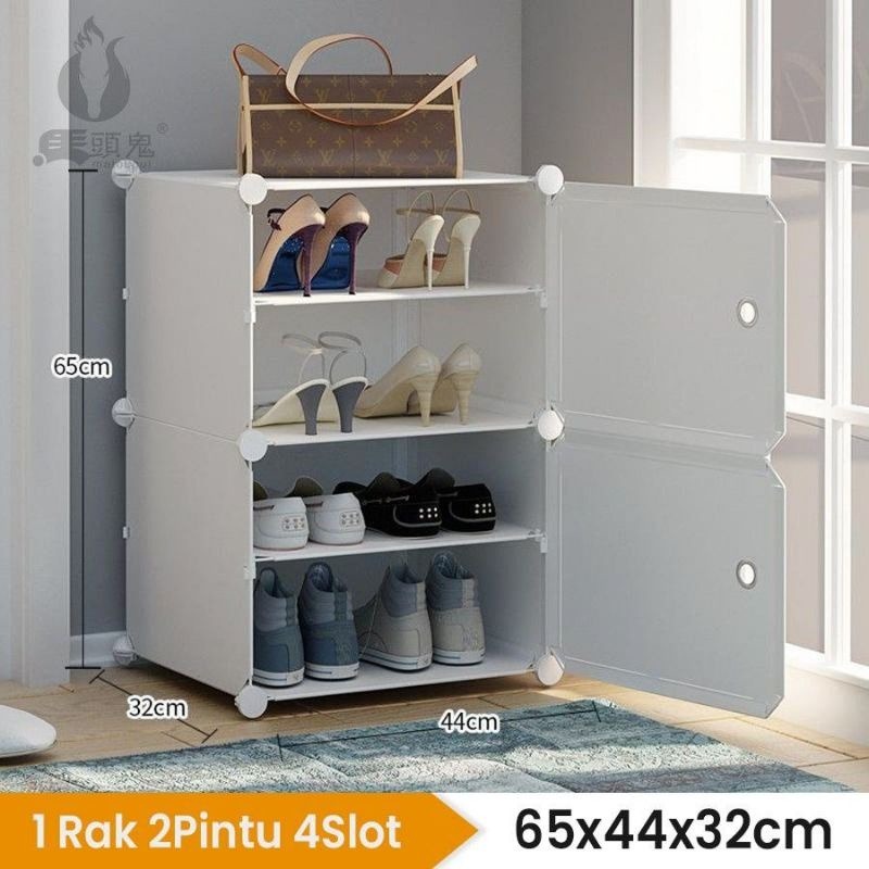 Jual DISKON Rak Sepatu Portable 2 Kolom 4 Kotak Sendal Tebal Tertutup ...