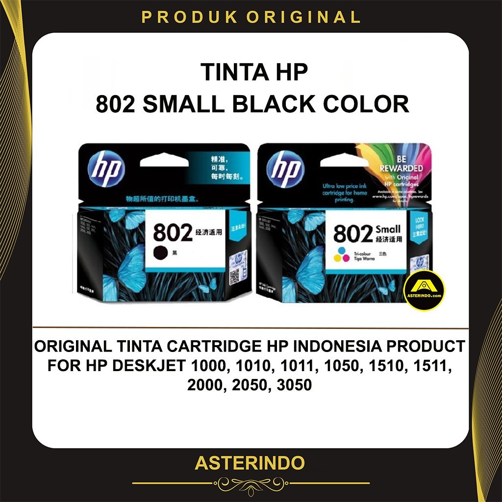Jual Cartridge HP 802 Small Tinta Printer Ink Black Color Colour Hitam ...