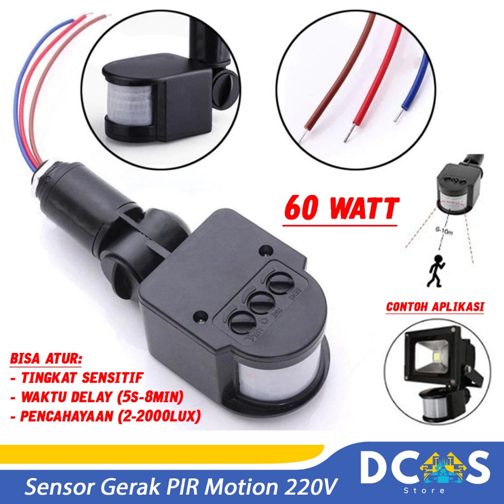 Jual Sensor Gerak PIR Motion Sensor Detector 220V Rotateable with Lux ...