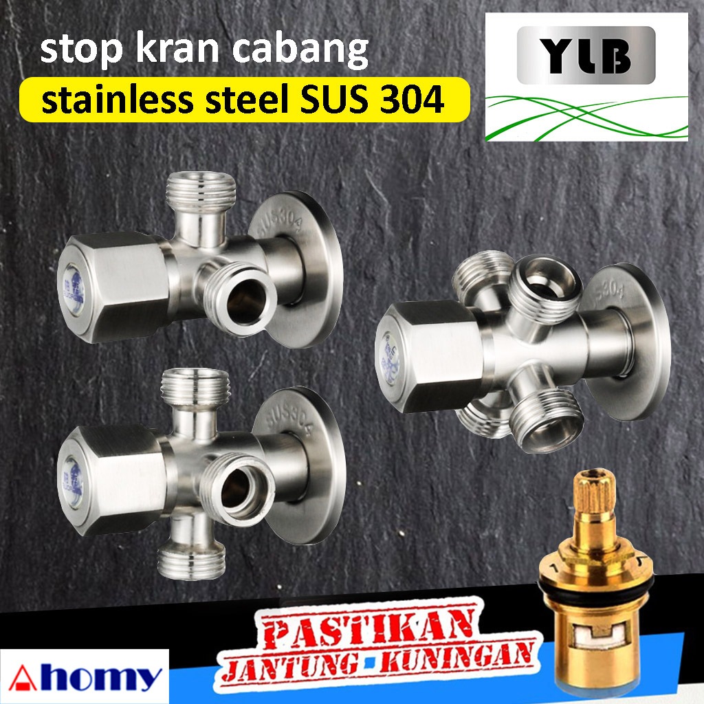 Jual stop kran double stainless sus 304 closet WC shower cabang 2 3 4 ylb | Shopee Indonesia