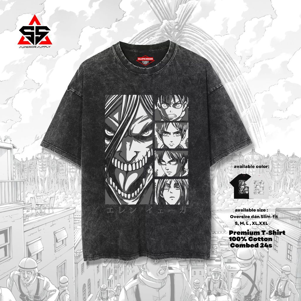Jual SUPERIOR Kaos Attack On Titan Oversize washed tshirt Oversized Stonewash slimfit AOT-19 ...