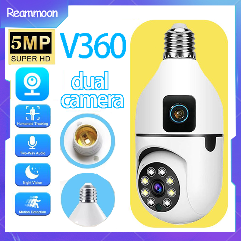 Jual Camera Cctv Wifi V360 5MP Lens Indoor IP Camera Dual Lens Bulb ...