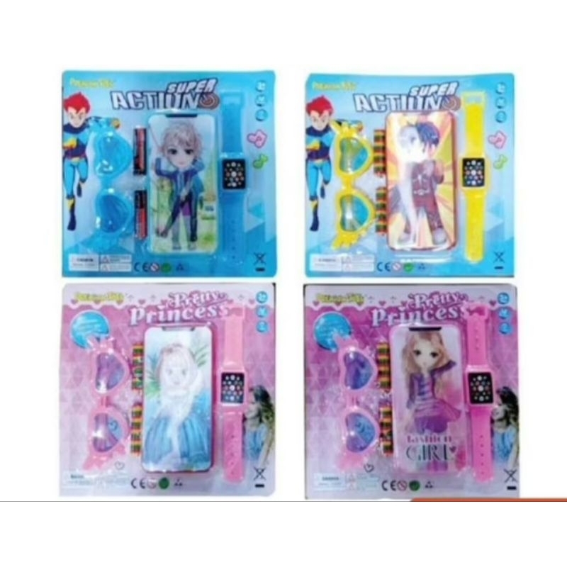 Jual Mainan Anak Set Jam Tangan , Kacamata , Dan Telepon Bisa Nyala ...