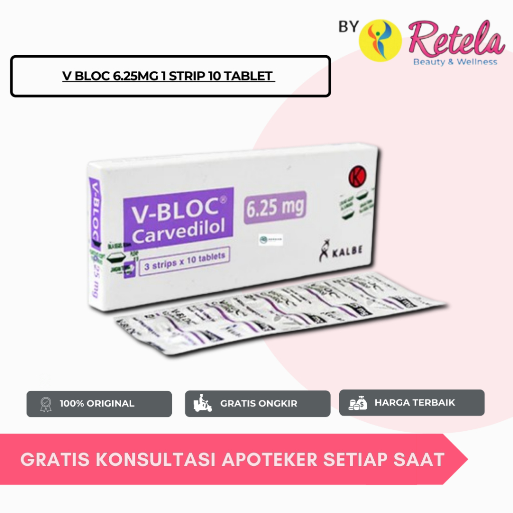 Jual V BLOC 6.25MG 1 STRIP 10 TABLET / PENGOBATAN HIPERTENSI DAN GAGAL ...