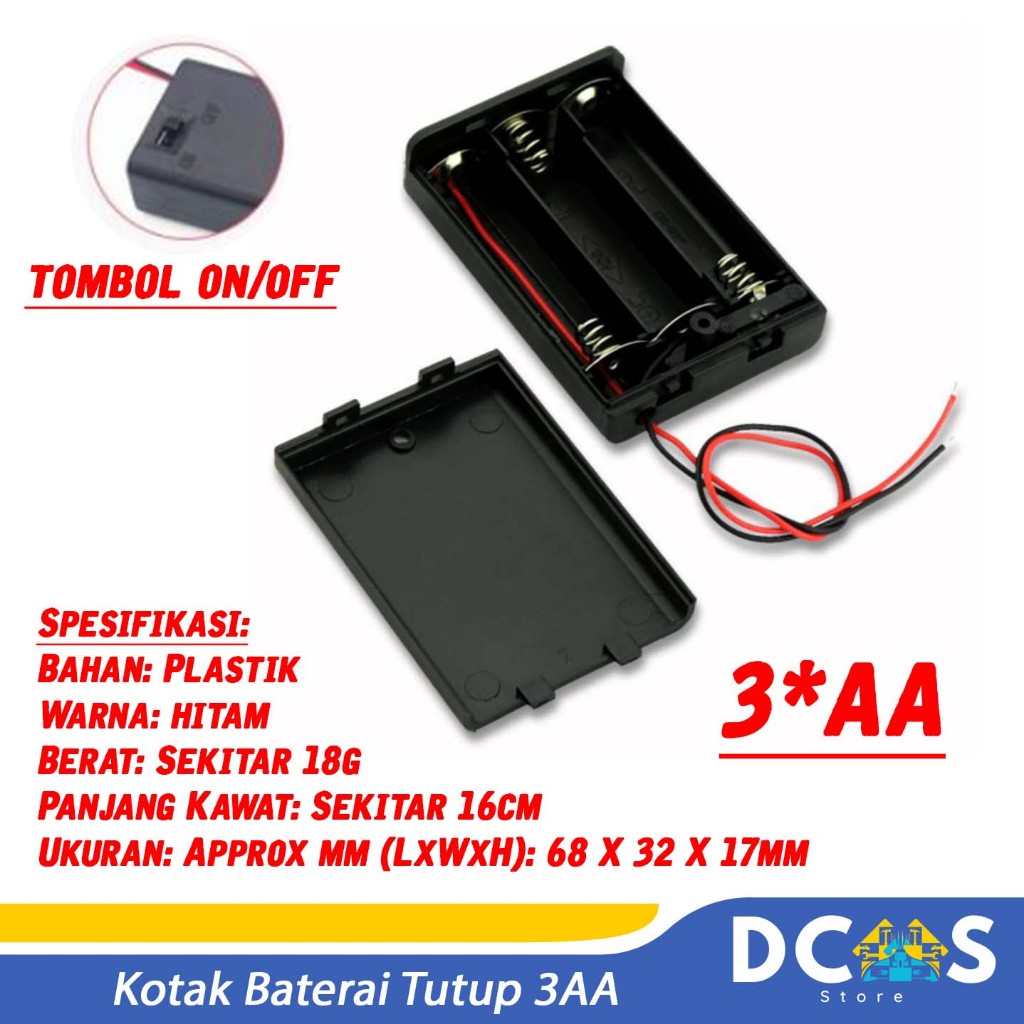 Jual Kotak Baterai Tutup 3*AA Tempat Baterai 3 Slot AA Battery Holder ...