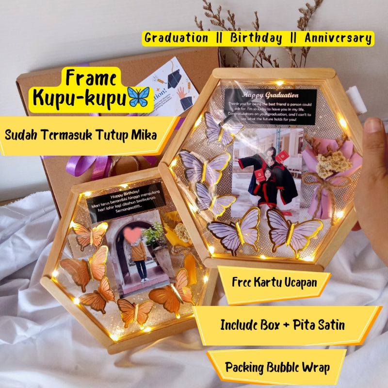 Jual KADO CUSTOM Frame Hexagonal dengan MIKA || Frame Kupu-kupu || Kado Wisuda, Kado Ulang Tahun ...