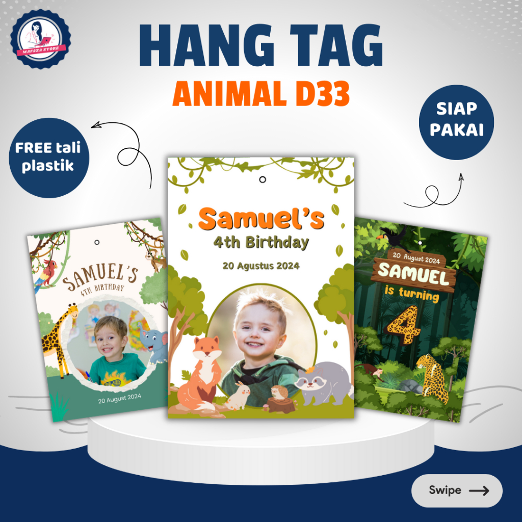Jual Hang tag animal jungle / hangtag birthday custom tema hewan ...