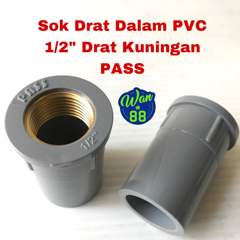 Jual Sok Drat Dalam PVC 1/2” Drat Kuningan PASS | Shopee Indonesia