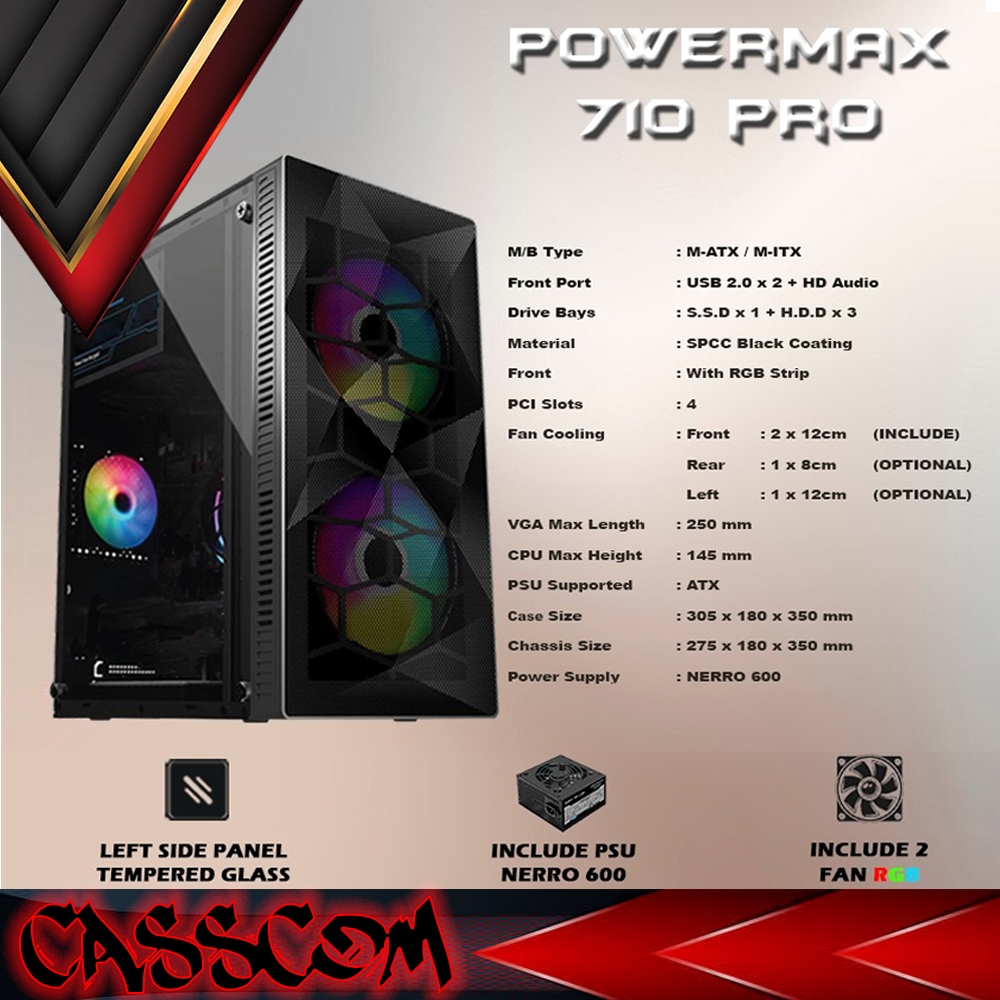 Jual Gaming Case Power Up Raptor Powermax 710 Pro Include PSU + 2 Fan ...