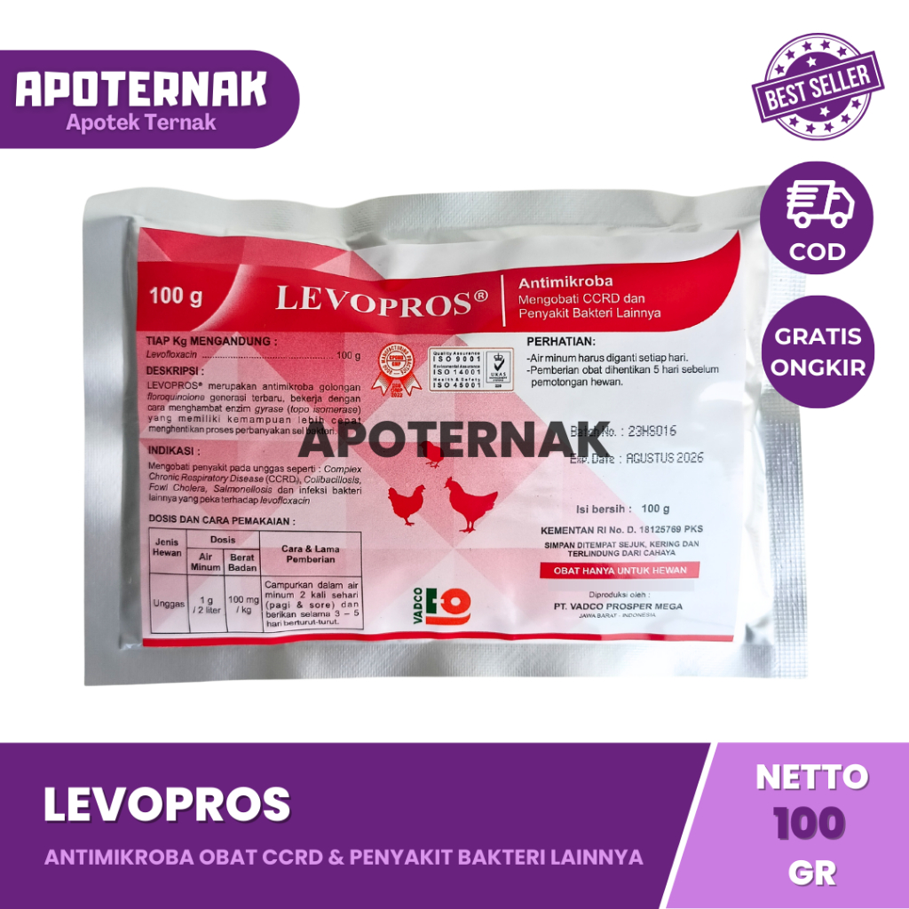 Jual LEVOPROS 100 GRAM VADCO - Obat Ayam Cekres Batuk Crd Colibacilosis ...