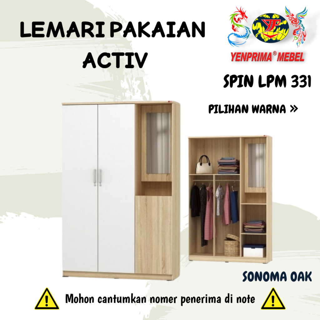 Jual LEMARI PAKAIAN ACTIV 3 PINTU KACA/SPIN LPM 331 | Shopee Indonesia