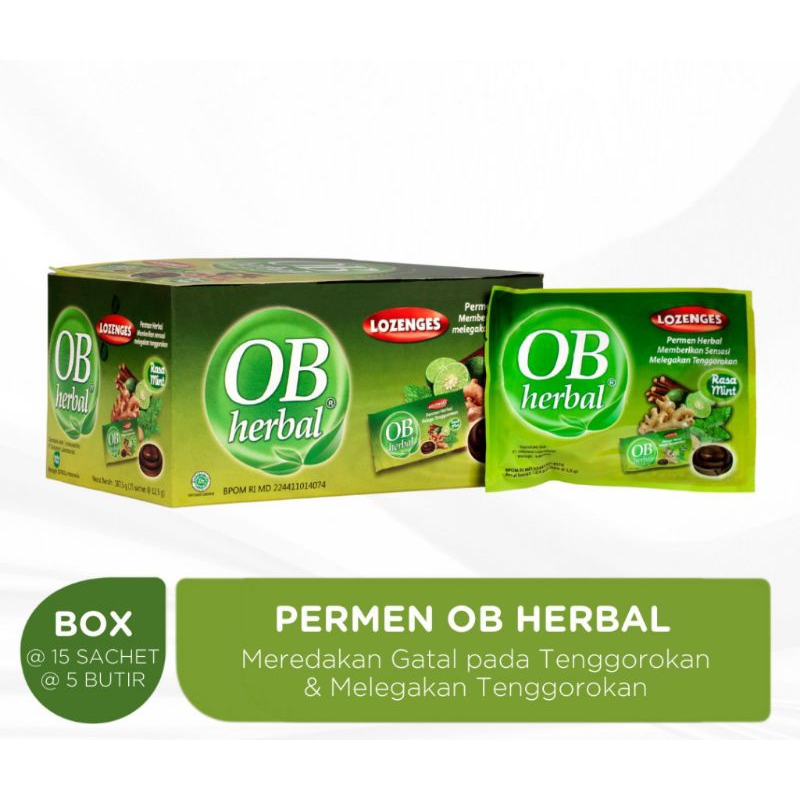 Jual Permen OB Herbal Rasa Mint Box isi 15 Sachet | 1 Sachet isi 5pcs ...