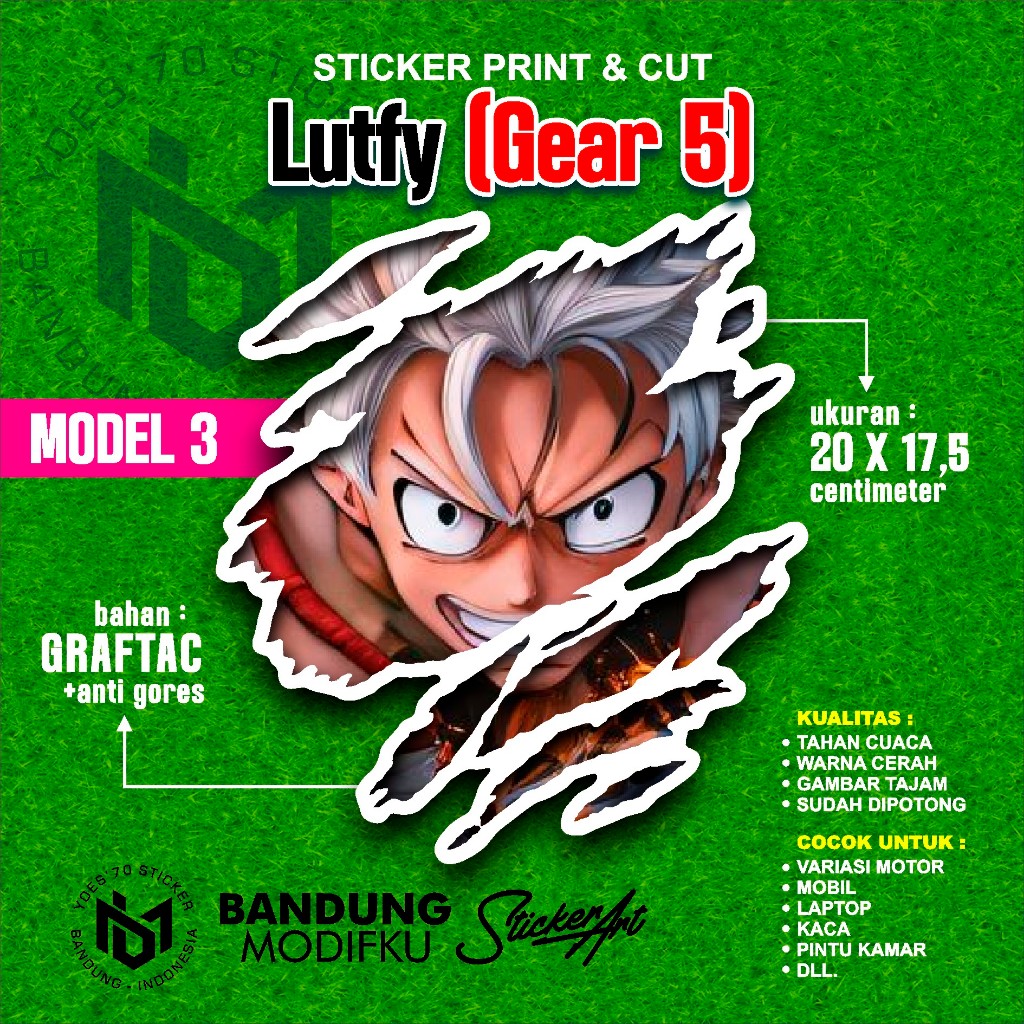 Jual Stiker Tokoh Anime Viral / Lutfy (Gear5)-3 / Stiker Manga ...