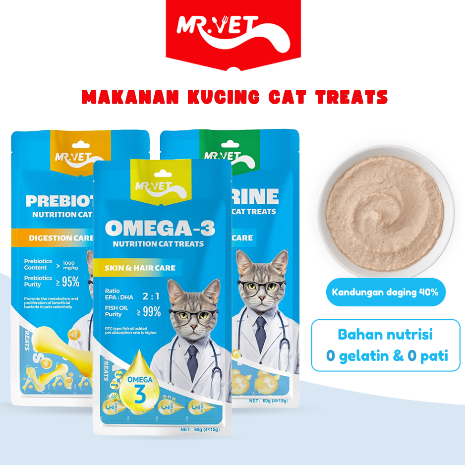 Jual Snack Cat Kucing Creamy Treats Mr Vet 60Gr - Variant Omega 3, Prebiotik, Omega 3 dan Taurin ...