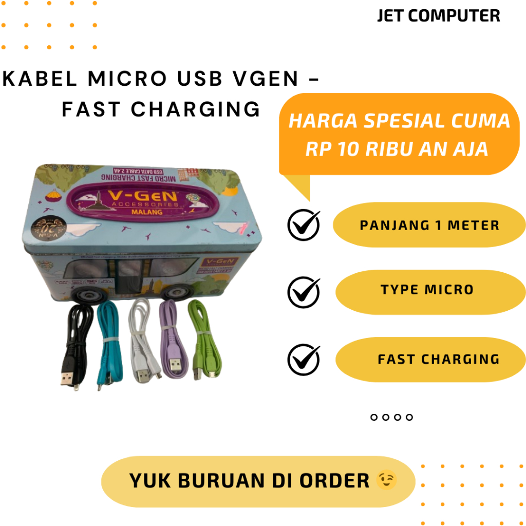 Jual KABEL MICRO USB VGEN - FAST CHARGING WARNA putih, hitam, ungu ...