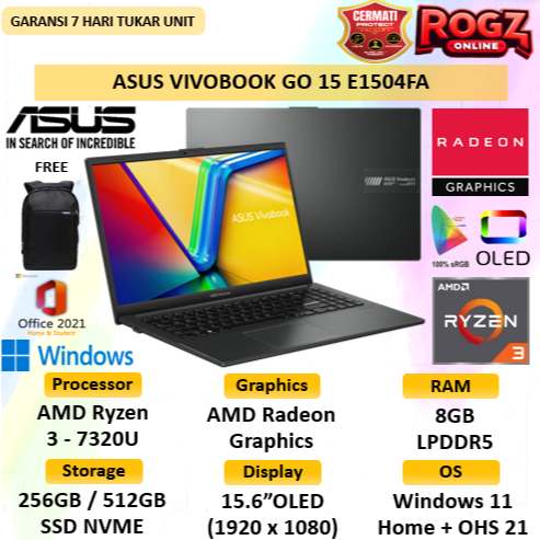 Jual ASUS VIVOBOOK GO 15 OLED E1504 RYZEN 3 7320 8GB 512SSD Windows 11 ...